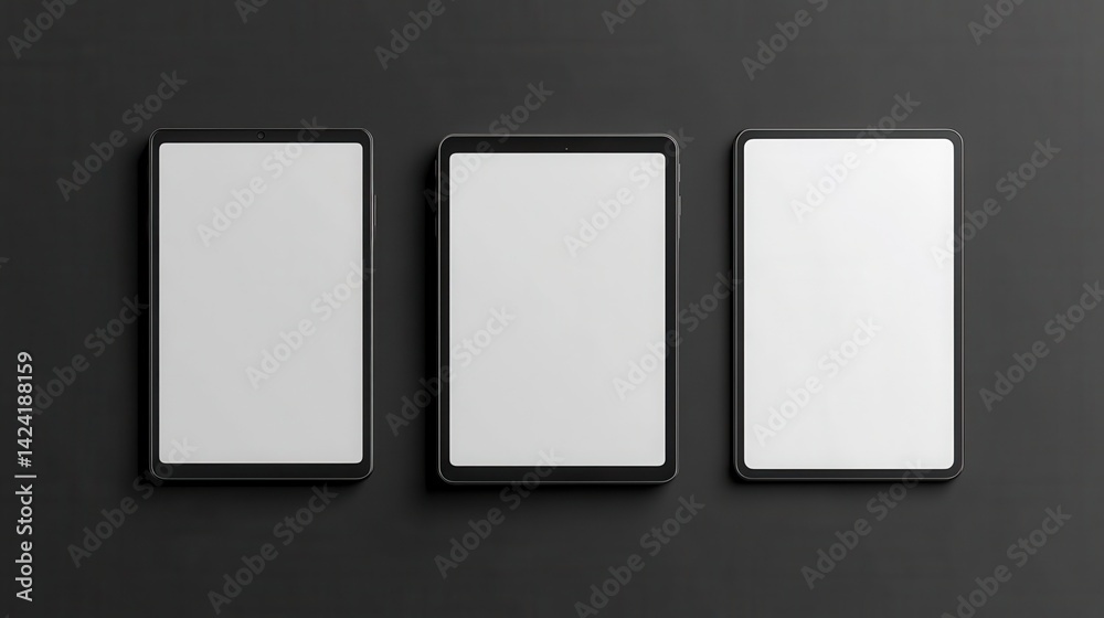 Blank screen realistic tablet frame, rotated position, side view, top ...