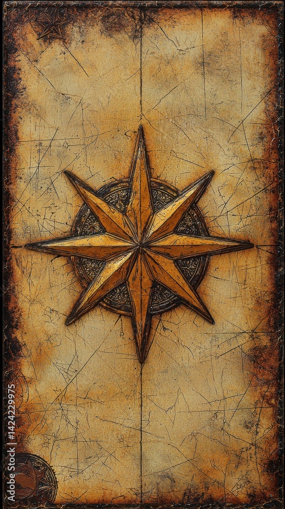 Vintage detailed compass rose illustrated map design with aged ...