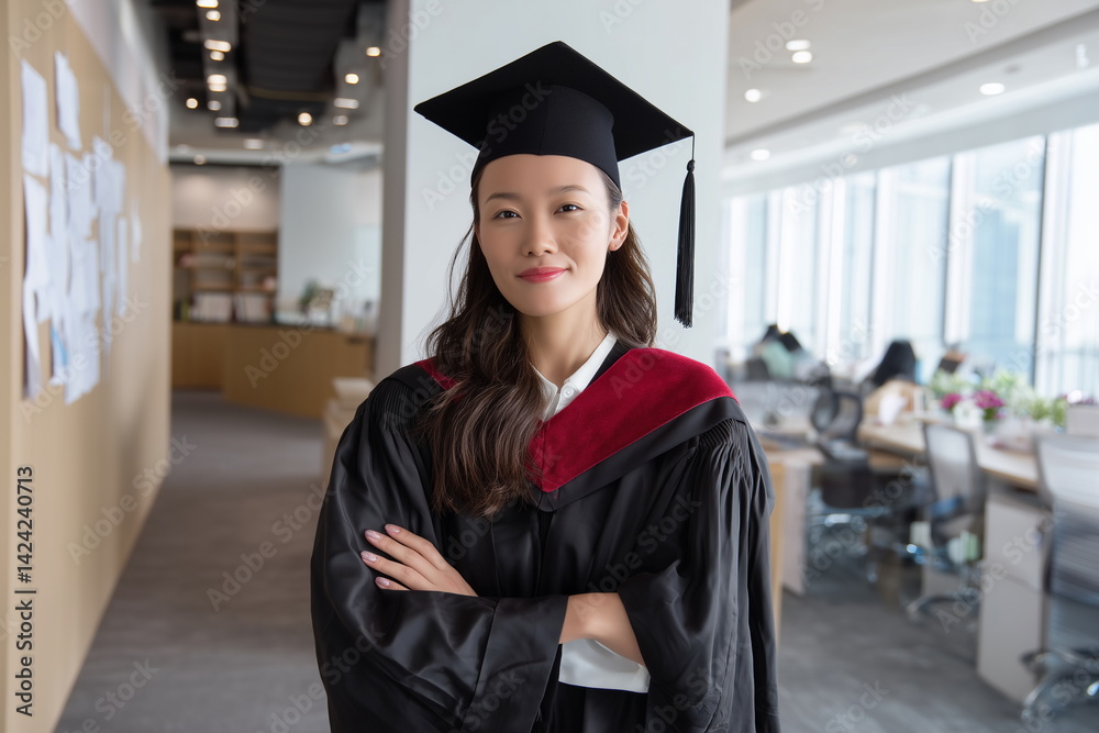 Asian Chinese young woman fresh graduate university student wearing a ...