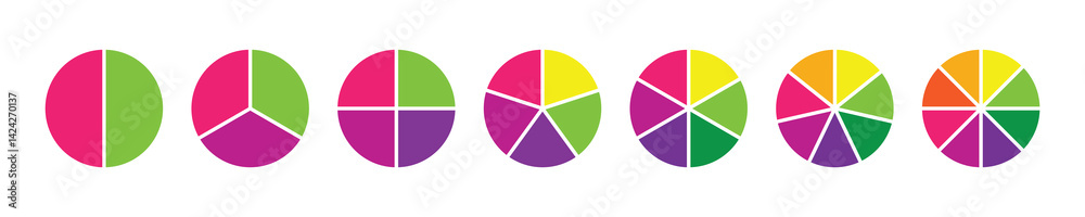 Pie chart set. Circle pie charts diagrams. Different color circles isolated. Circle section ...