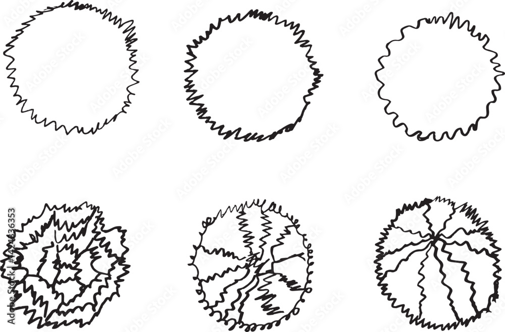 Hand-drawn circles scribbled textures, organic shapes, doodle patterns ...