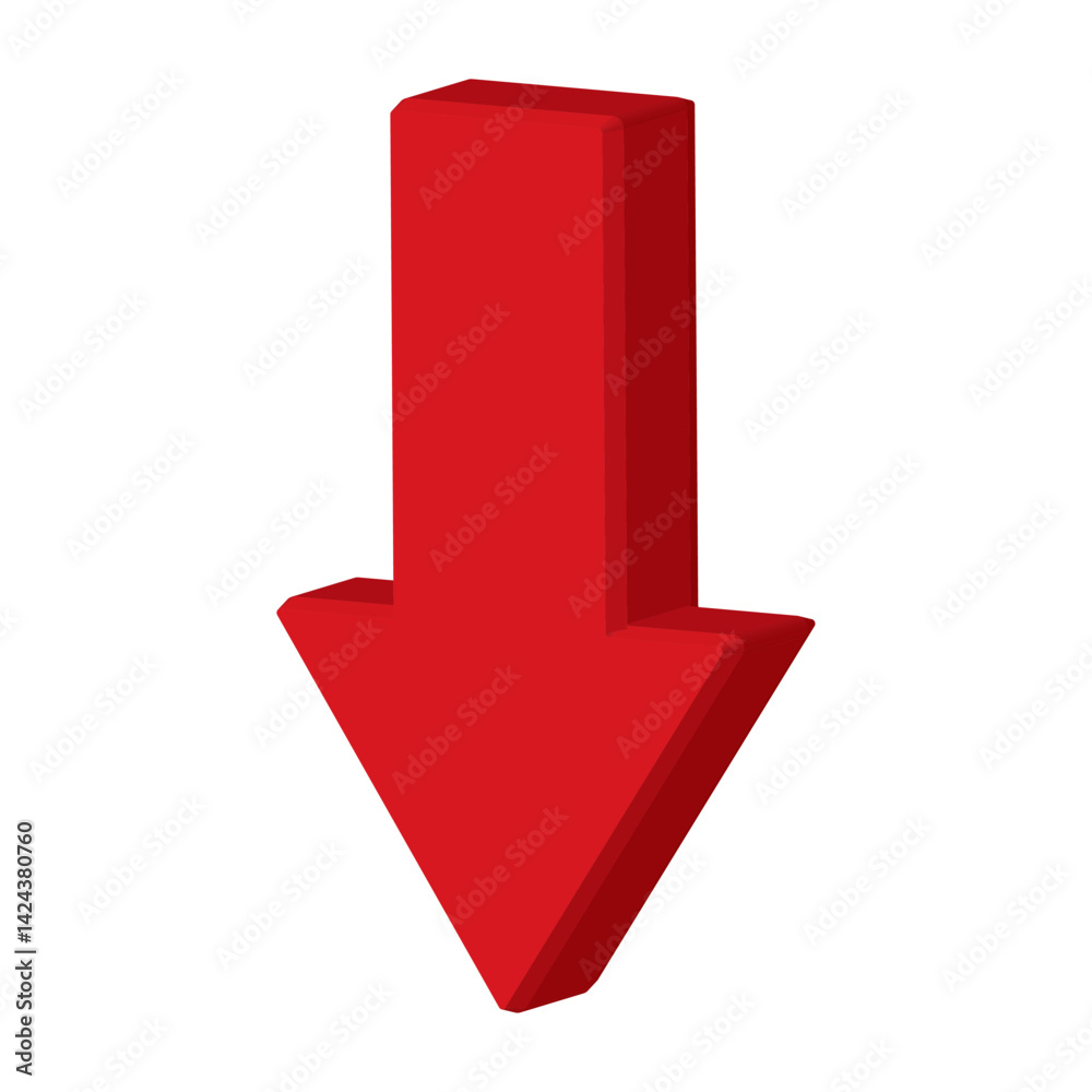 Red 3d arrow going down stock icon on white background. Bankruptcy ...