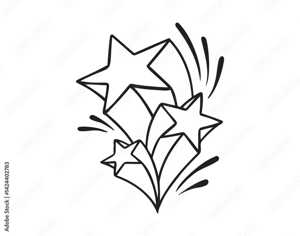 shooting stars icon doodle hand drawn. Outline shooting stars line ...