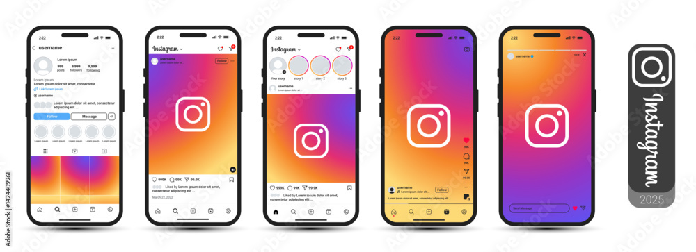 Instagram post story reels mockup template with updated 2025 grid size ...