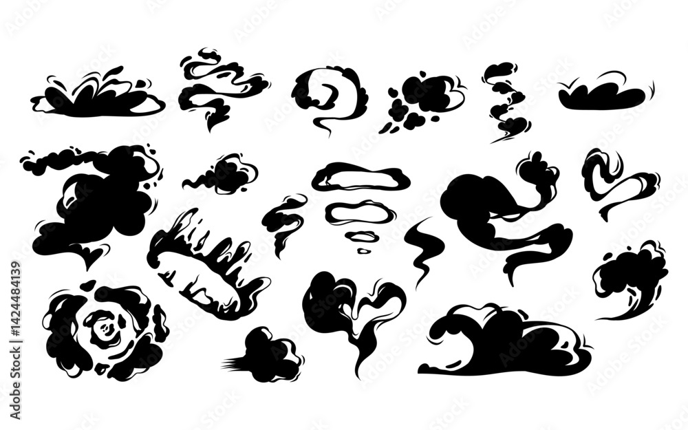 Vector smoke set with special effects. Cartoon steam clouds, puff, mist ...