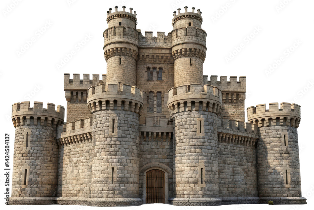 Majestic medieval castle with towers and stone walls for fantasy designs and historical themes ...