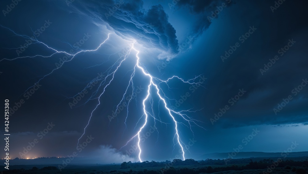 Dramatic display of electrical discharge lighting up night sky with ...