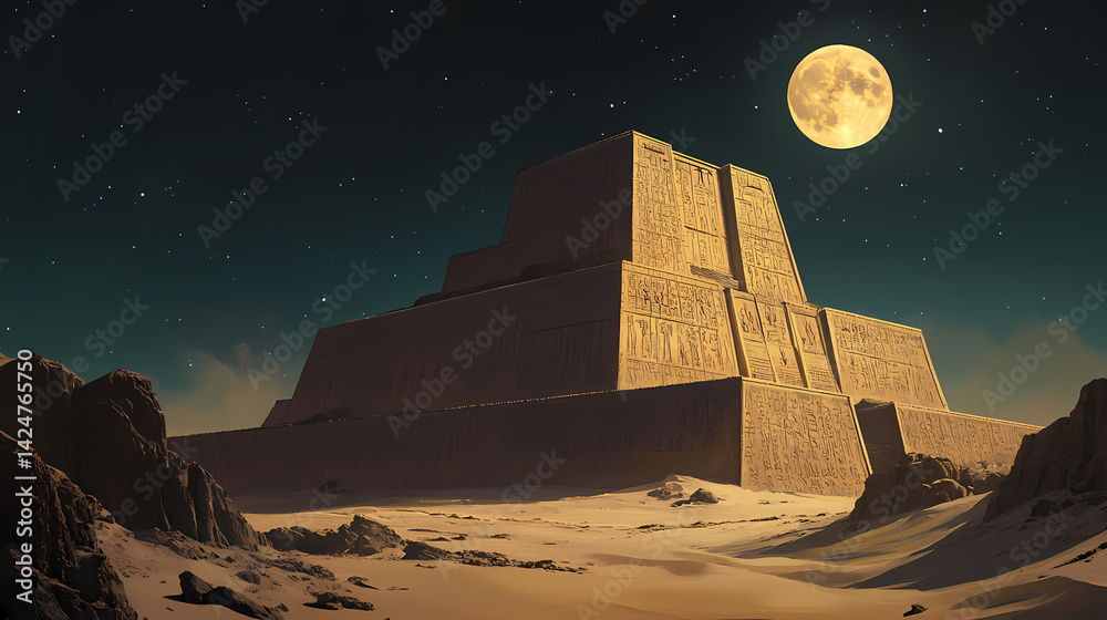 Atmospheric desert scene showing an ancient ziggurat under soft ...