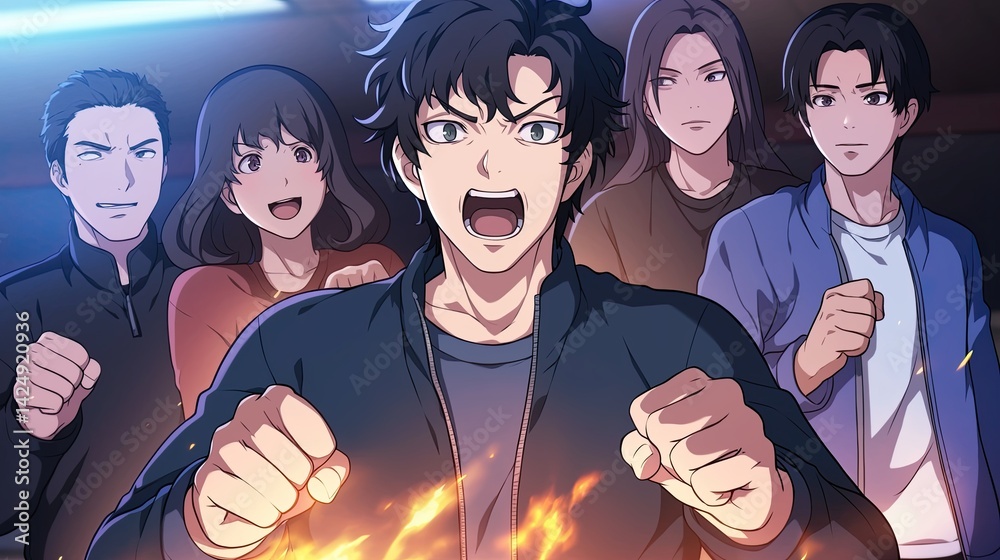 Ilustración de Stock Dynamic anime characters expressing emotions with ...