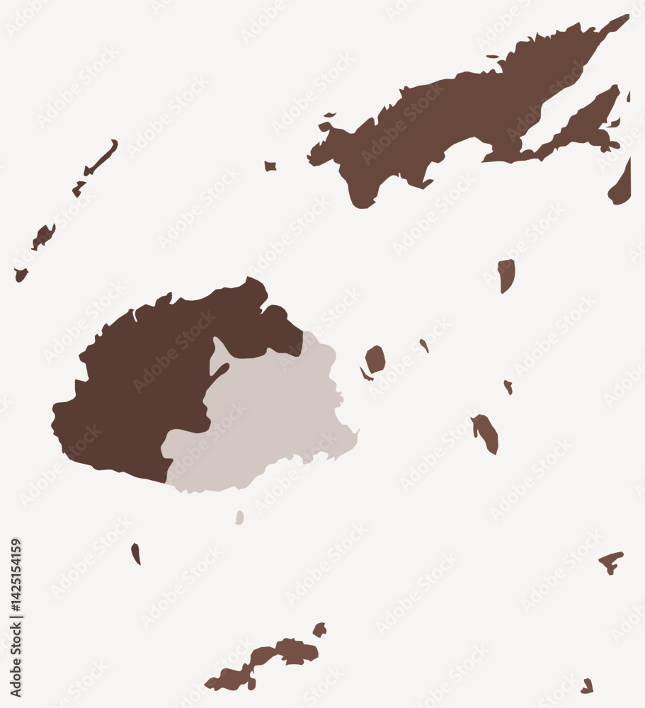 Map of Fiji with regions. Just a simple country border map with region division. Brown color ...