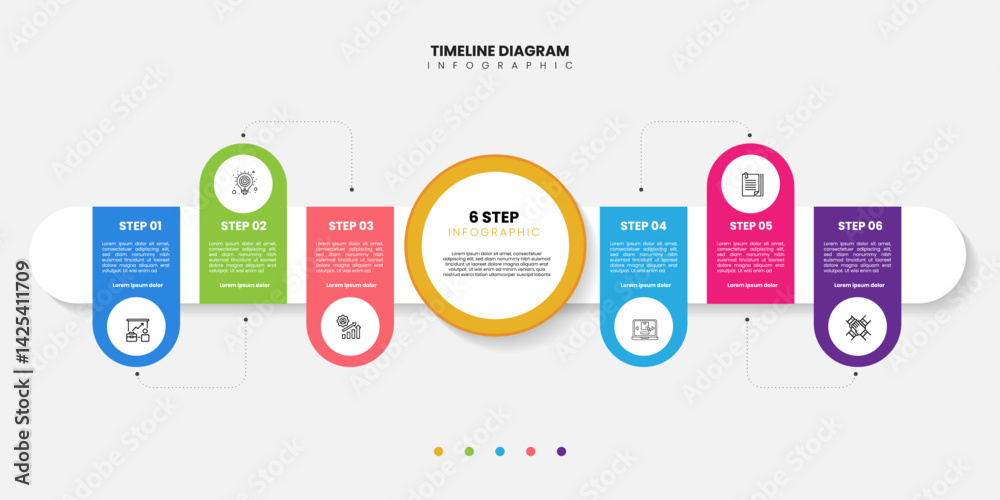 6 Steps Infographics Design Template. Graph, Pie chart, workflow layout ...