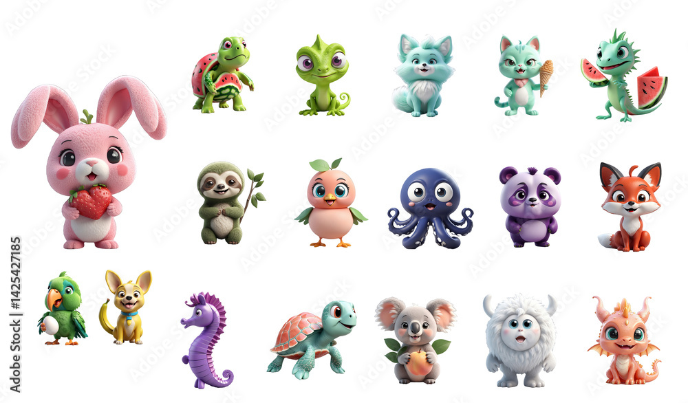 18 adorable cartoon animal characters, PNG format transparent ...