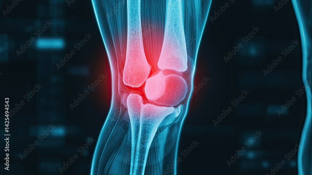 X-ray of knee joint advanced health care diagnosis concept. Anatomical ...