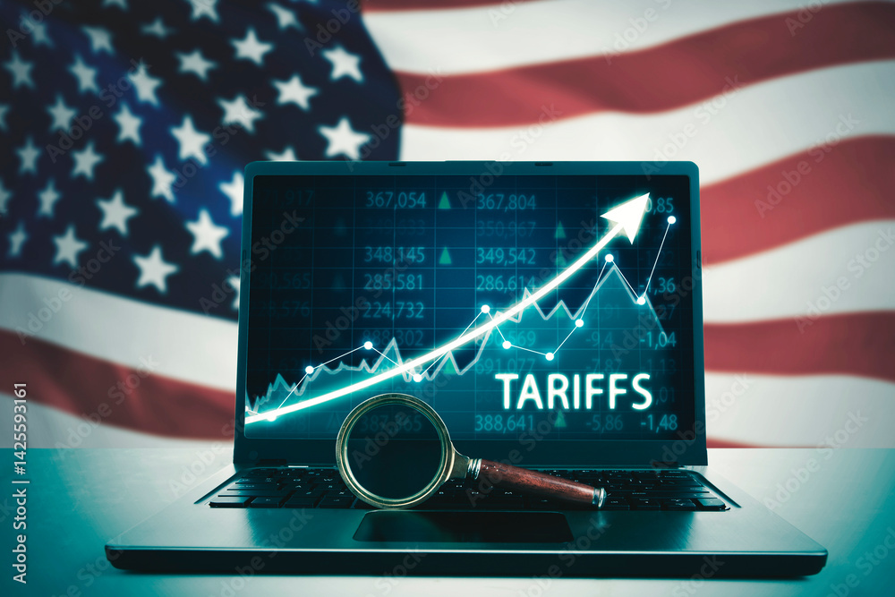 U.S. Tariffs and Economic Impact Concept with Growth Chart on Laptop ...