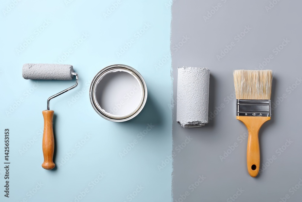 A DIY guide image showing the process of painting a wall with masking ...