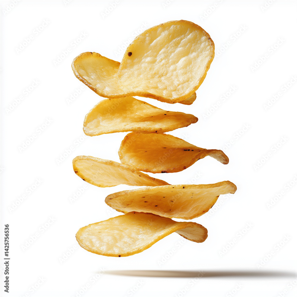 Flying and falling crispy potato chips realistic vector background ...