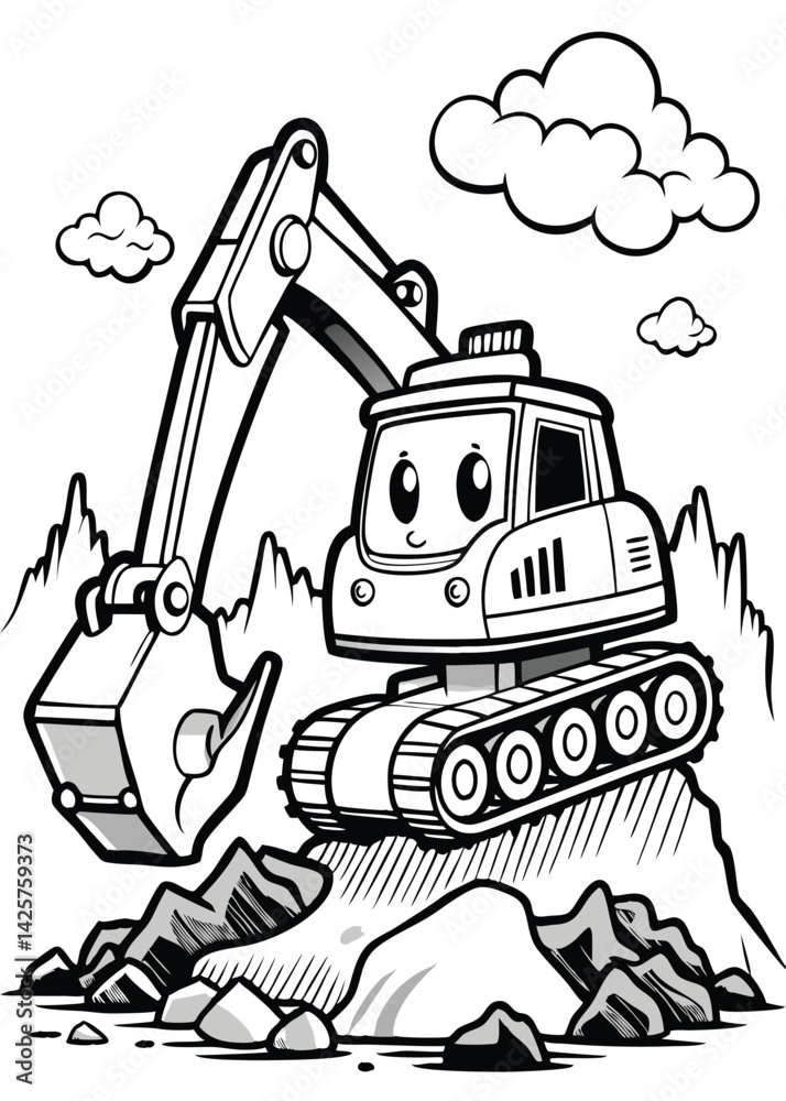Vector de Stock Excavator Coloring Page for Kids – Printable ...