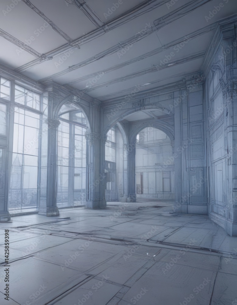 Blueprint overlay on a photo, architectural design effect , visual ...