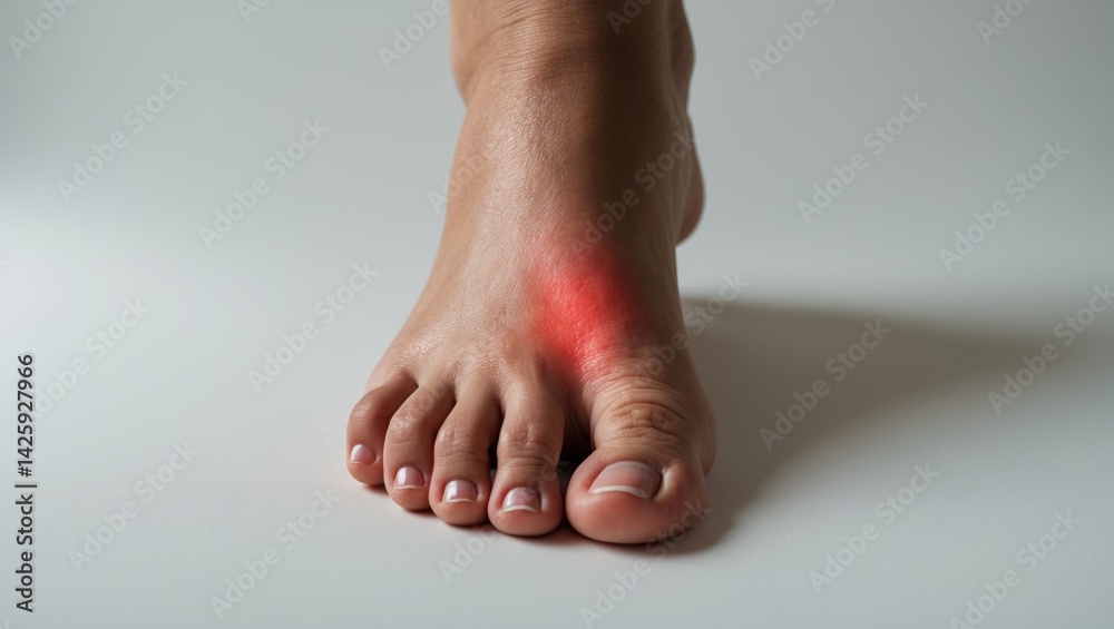 Detailed view of foot showing red area indicating pain between toes ...