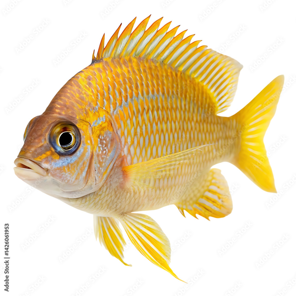 damselfish Fish in transparent background.Stunning Golden Fish with ...
