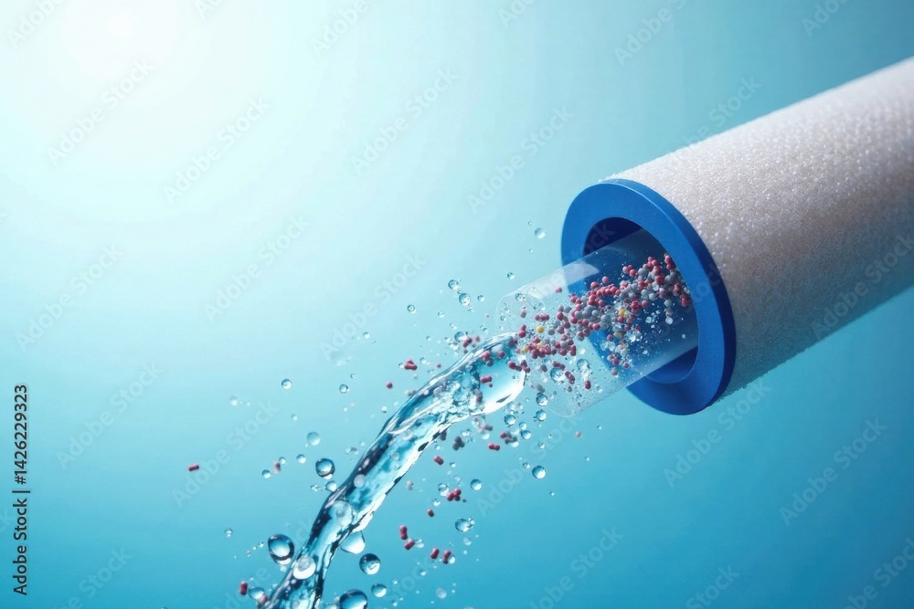 Clean Water Purification System A Stream of Filtered Liquid Flows from ...