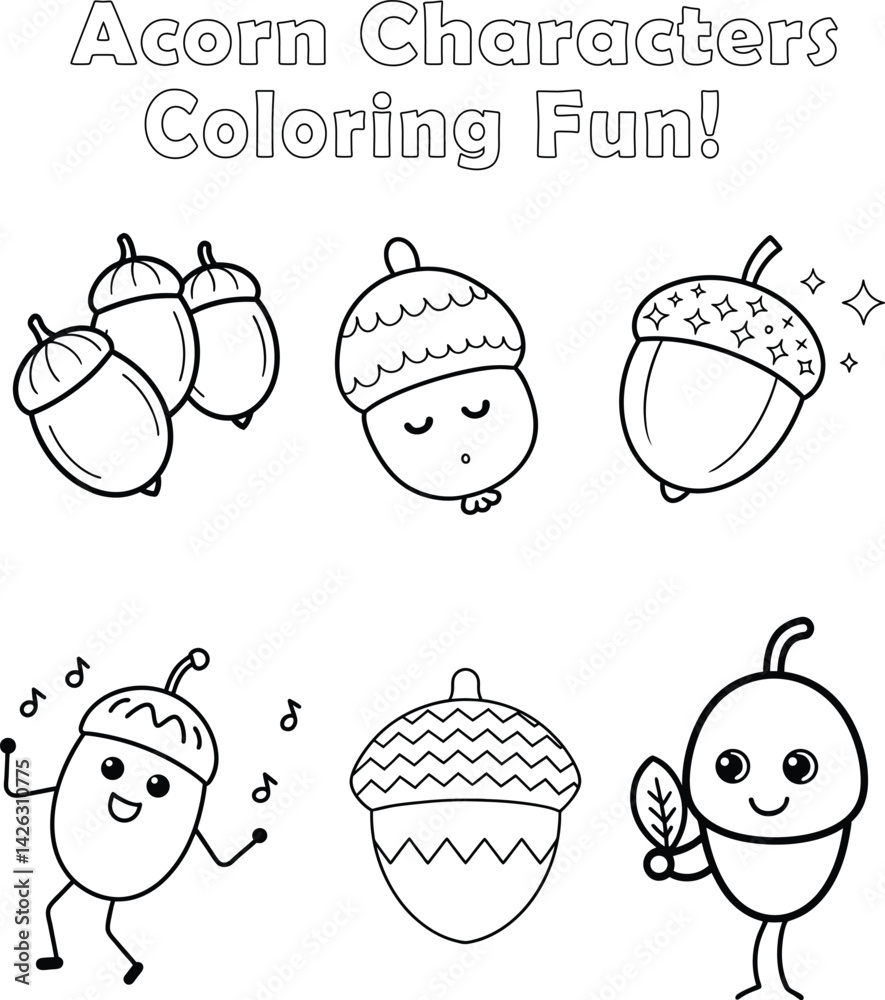 Cute Acorn Characters Coloring Page for Kids – Fun Autumn Printable ...