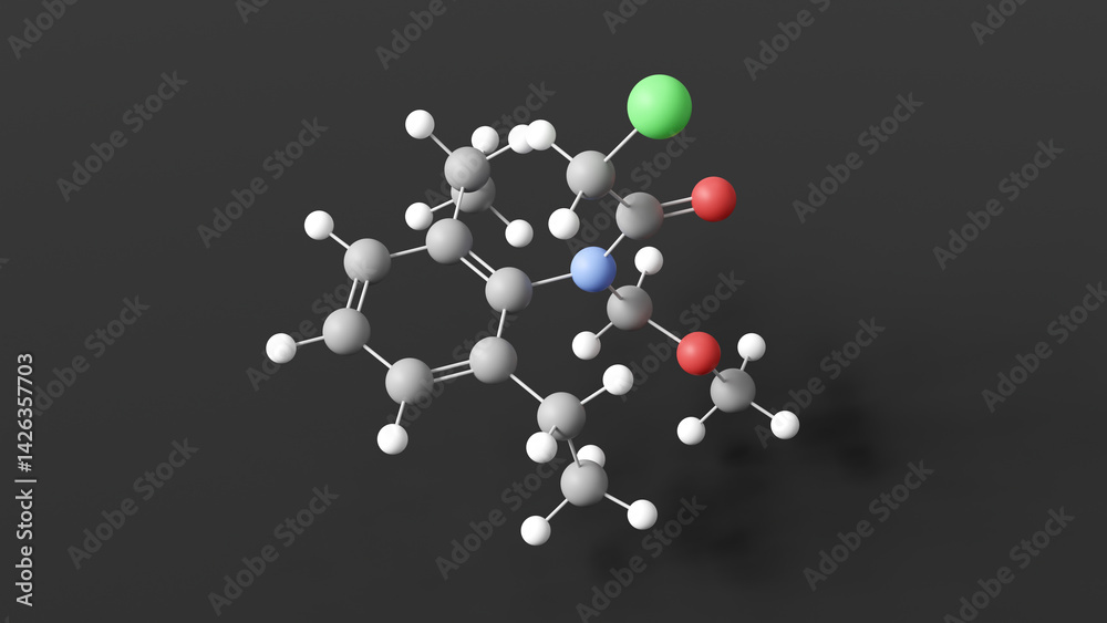 alachlor molecule 3d, molecular structure, ball and stick model ...