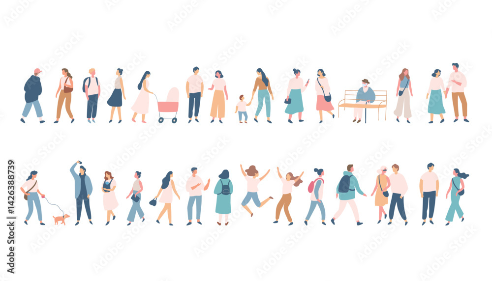 People crowd. Background flat design people vector bundle isolated on ...
