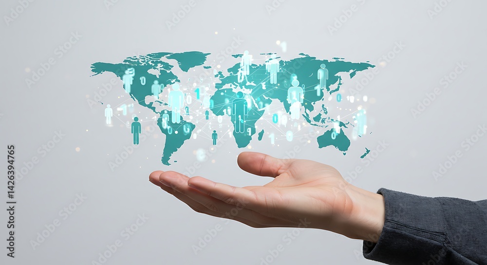 Global connectivity and collaboration illustrated by holographic world ...