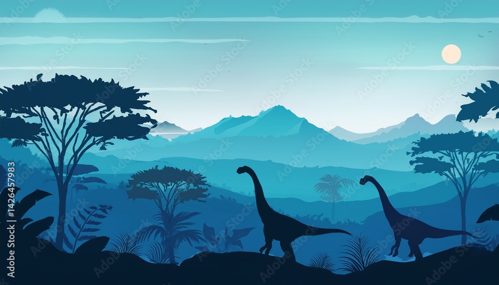 dinosaur jungle background layered landscape with prehistoric ...