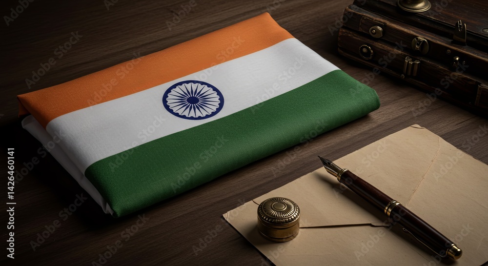 Indian flag alongside vintage writing tools portraying legacy and ...