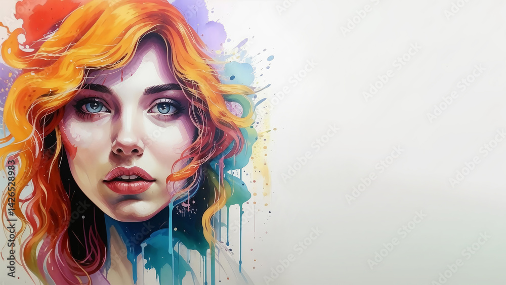 Beautiful, young girl with long hair, watercolor illustration ...