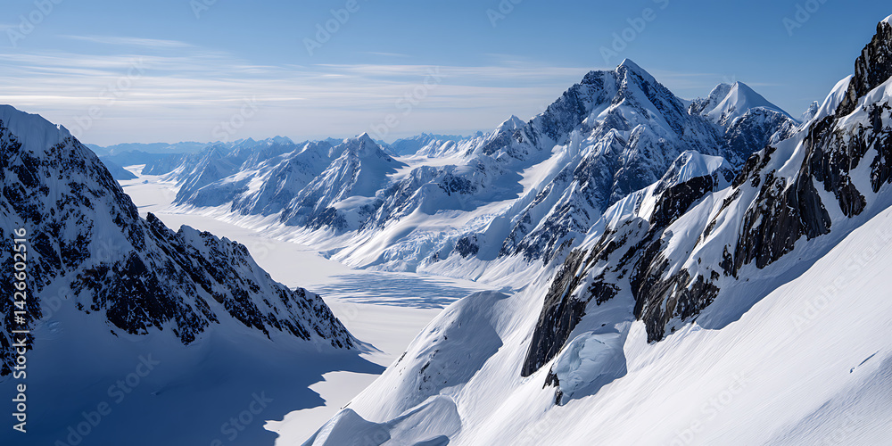 Ice Spires And Rugged Valleys Of The Alaska Range In Harsh Sunlight ...