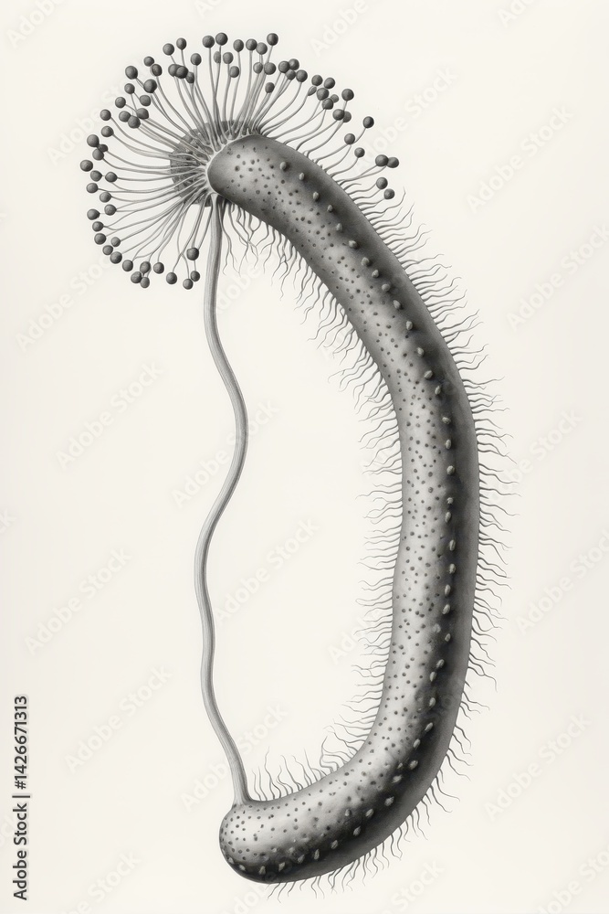 Black-and-white schematic illustration of Clostridioides difficile ...