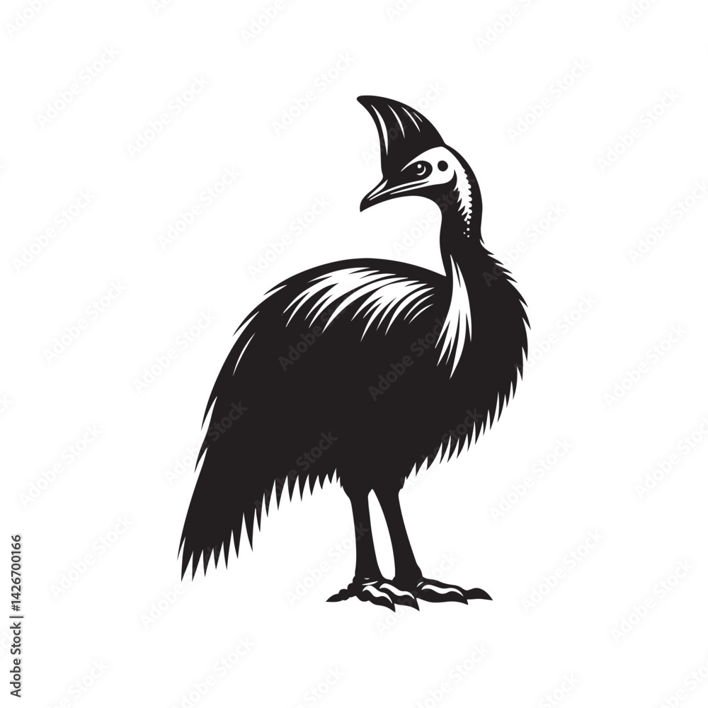 Cassowary Silhouette - Minimalist Cassowary Vector - Black and White ...