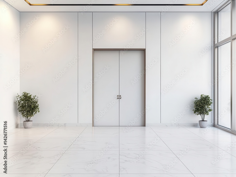 Highend minimalist hallway with soft recessed lighting, neutral color ...