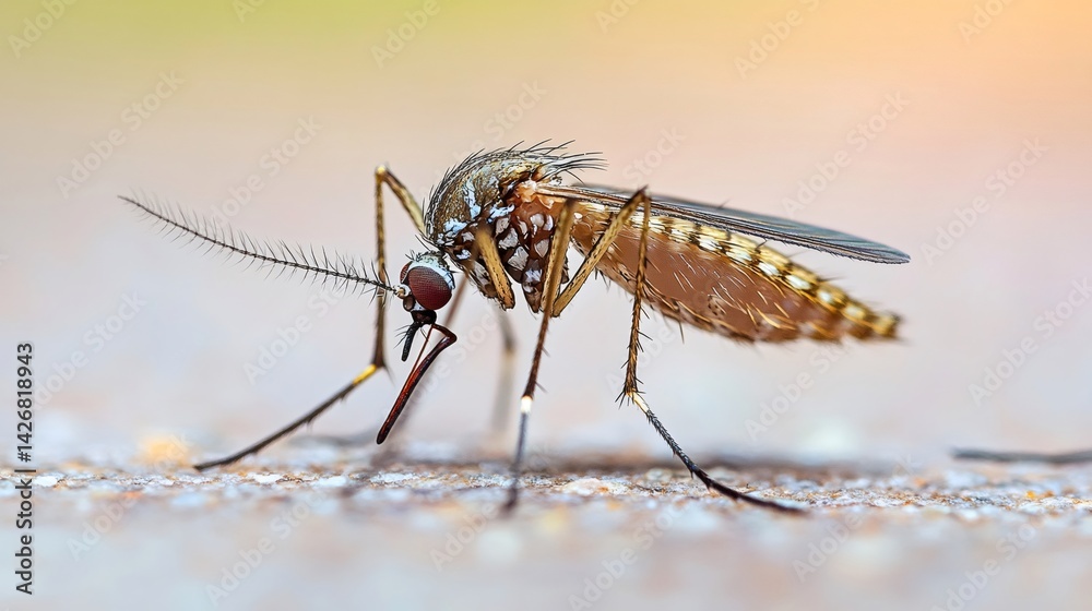 Mosquito standing on a surface, showing its proboscis and antennae ...