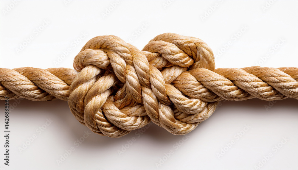 Una cuerda gruesa, o soga de fibra con un nudo fuerte aislada en fondo ...
