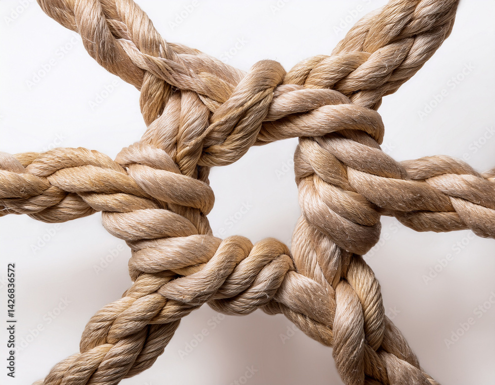 Una cuerda gruesa, o soga de fibra entrelazada y cruzada formando una ...