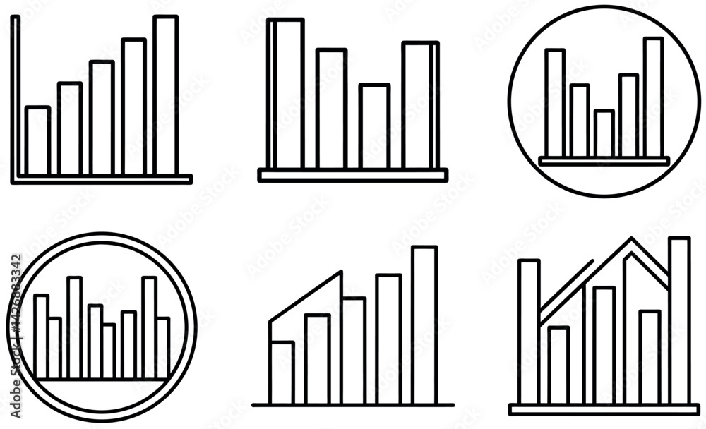 Black Bar Chart Icons for Data Visualization Stock Vector | Adobe Stock