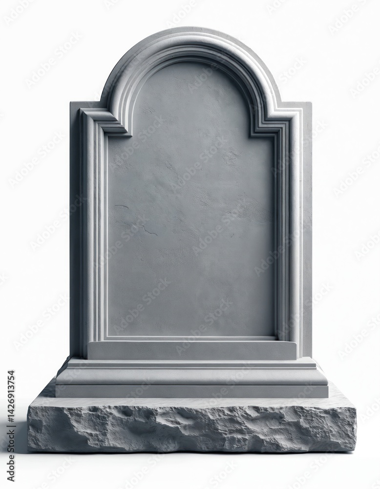 Стоковое фото «Blank grey granite headstone isolated white. Arched top ...