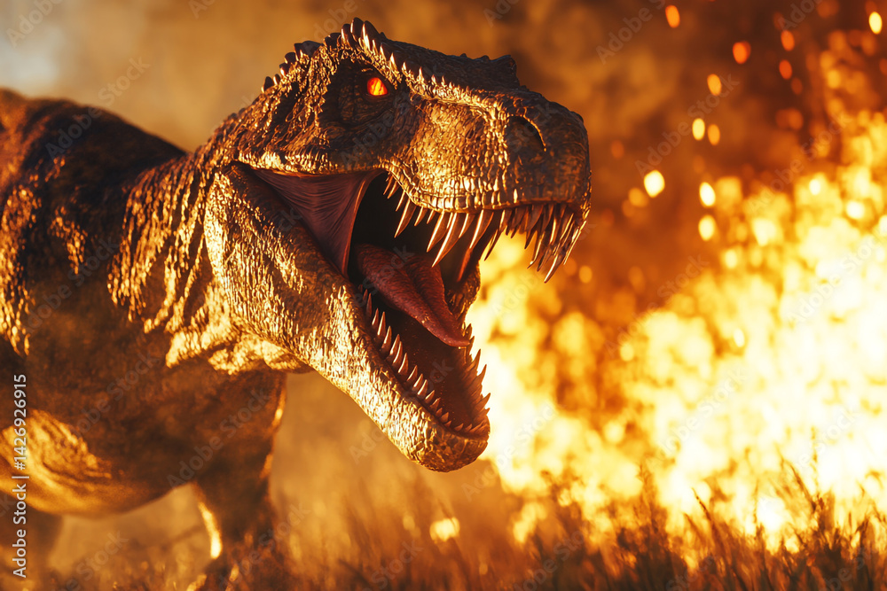 Roaring Tyrannosaurus Rex Open Mouth, Displaying Teeth and Tongue in ...