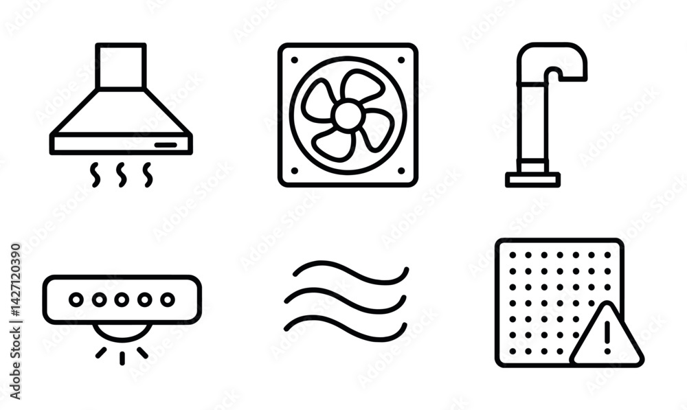 Стоковий вектор Home ventilation icon set – outline style indoor air ...
