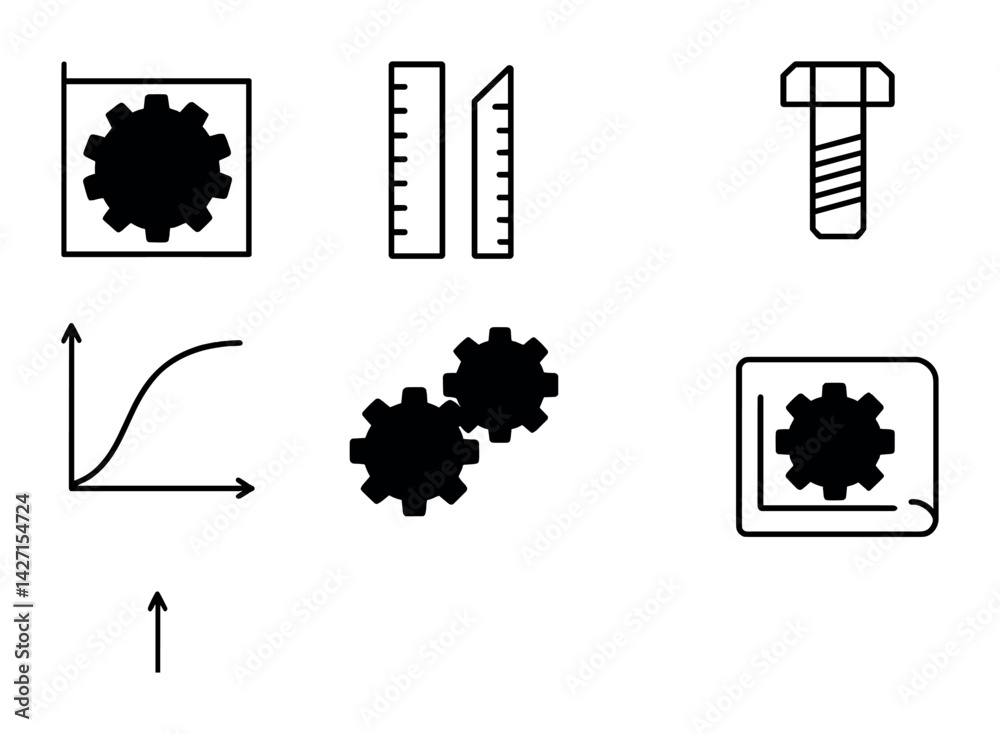 Engineering tools icon set – outline style symbols for technical design ...