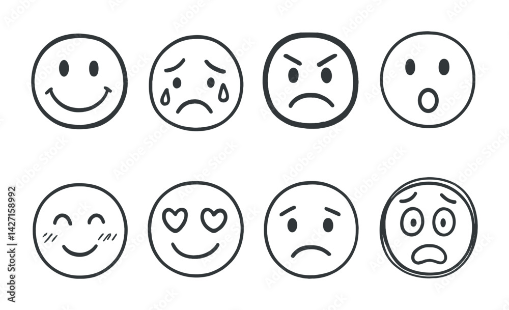 Vector de Stock Emoticons outline icon set – expressive emoji and ...