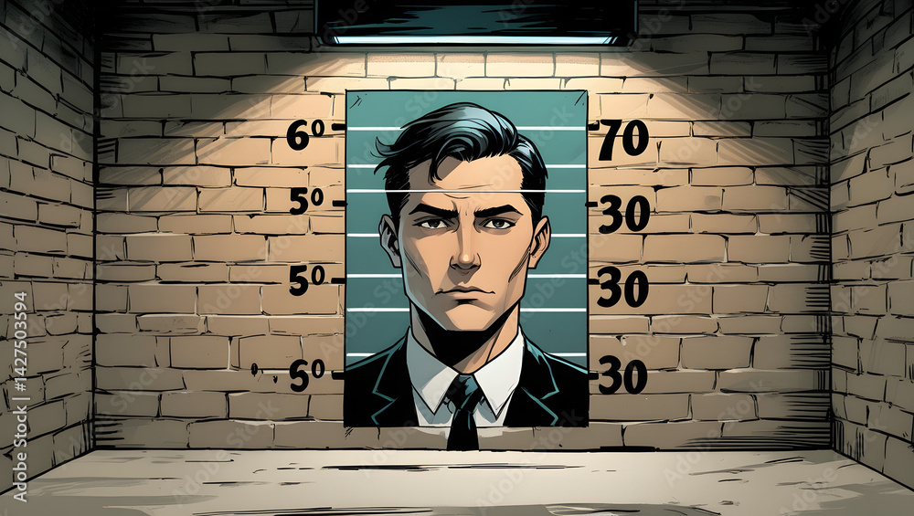 Hand-drawn mugshot background in graphic novel style with stylized ...