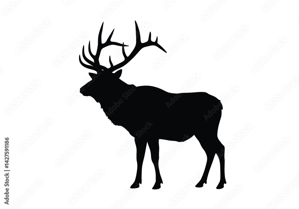 Bull elk silhouette. This image shows a black silhouette of a bull elk ...