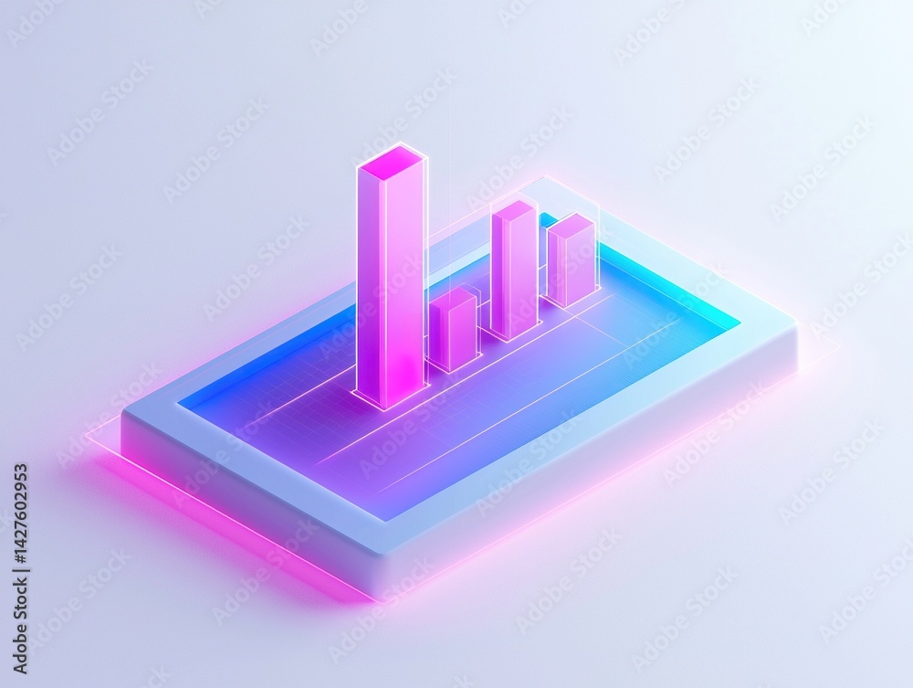 Isometric 3D icon of a data chart featuring bar and line graphs with a ...