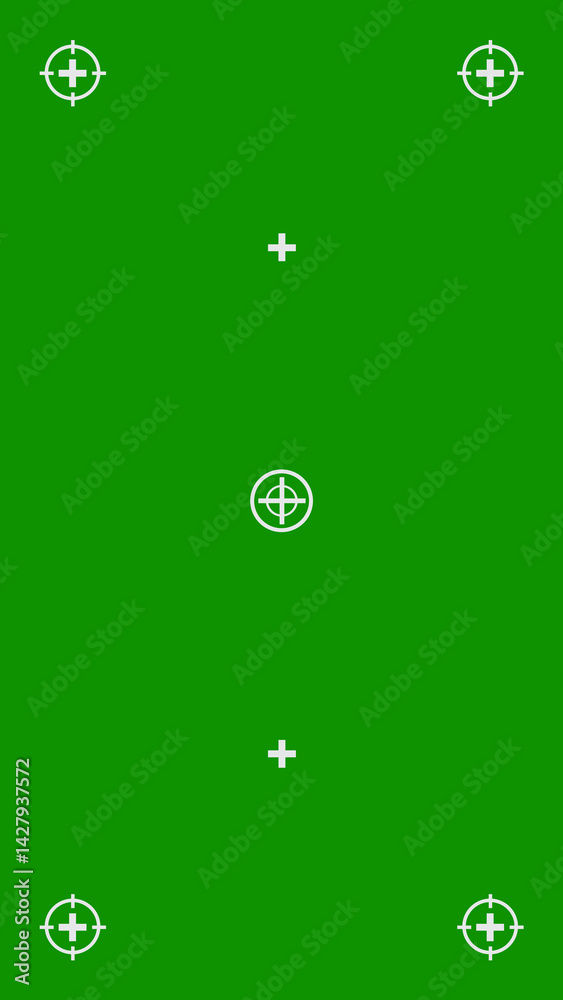 Green screen template with tracking marks. Chromakey technique. Studio ...