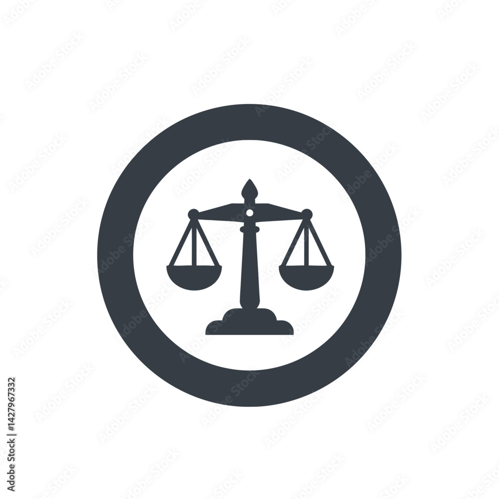 Flat Illustration Vector Scales of Justice Icon in Circle - Symbol of ...